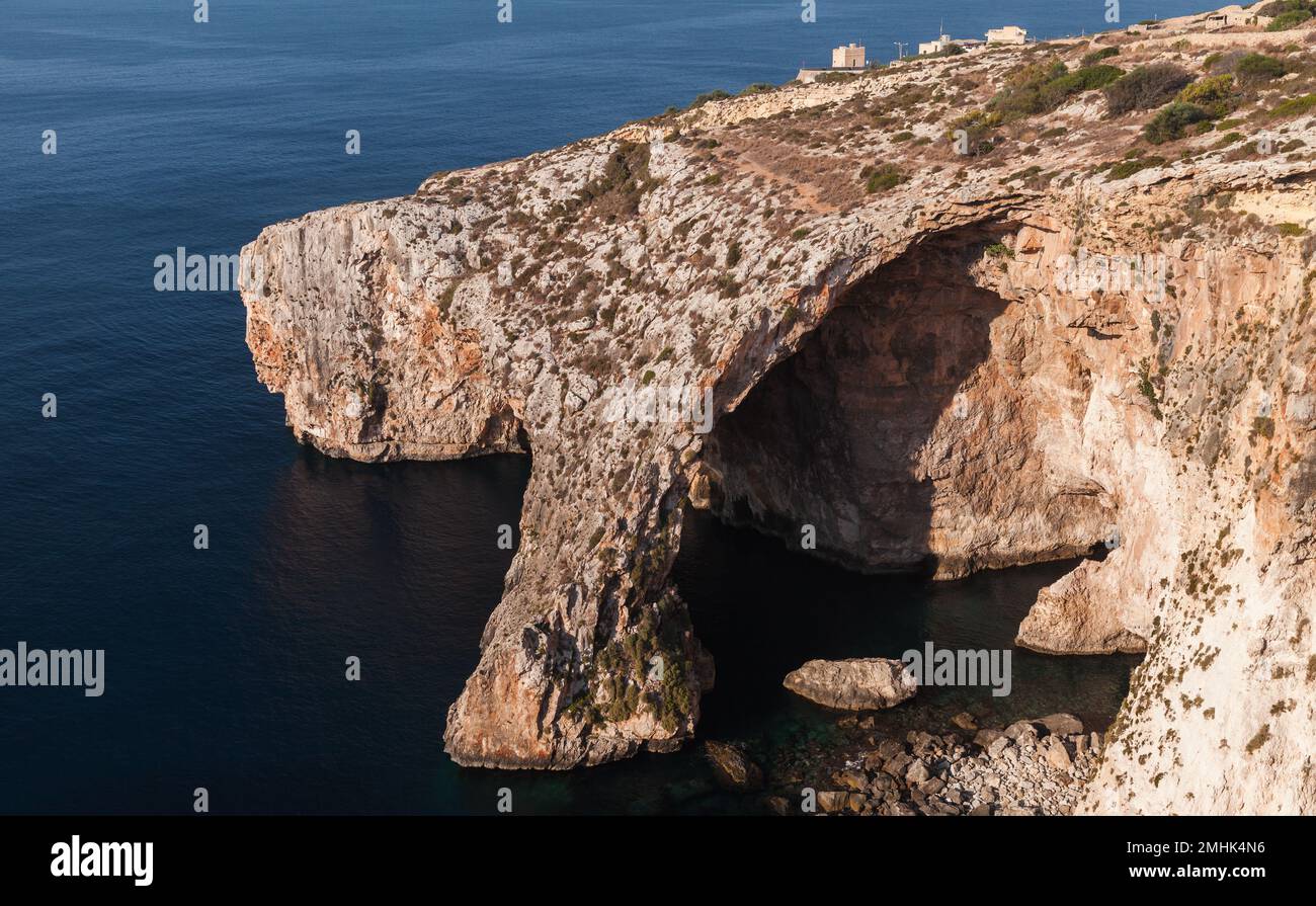 Aerial view of the Blue Grotto, Malta. Scenic coastal landscape with ...