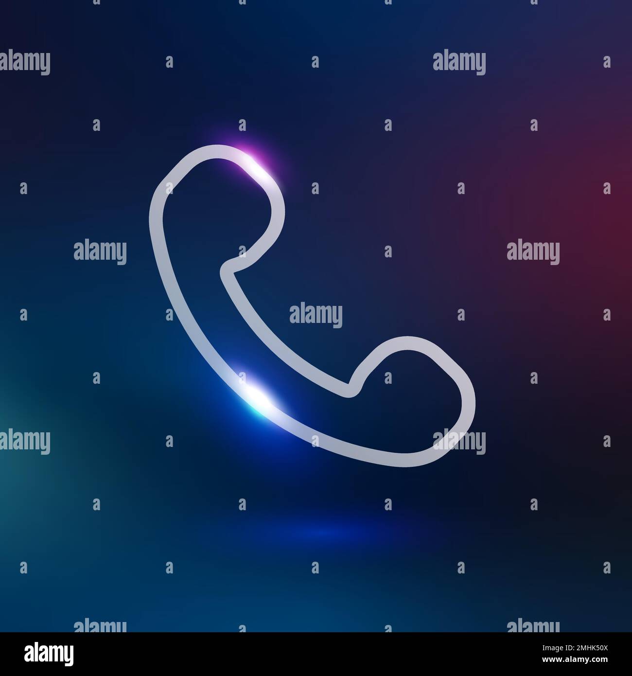 Phone call vector technology icon in neon purple on gradient background ...