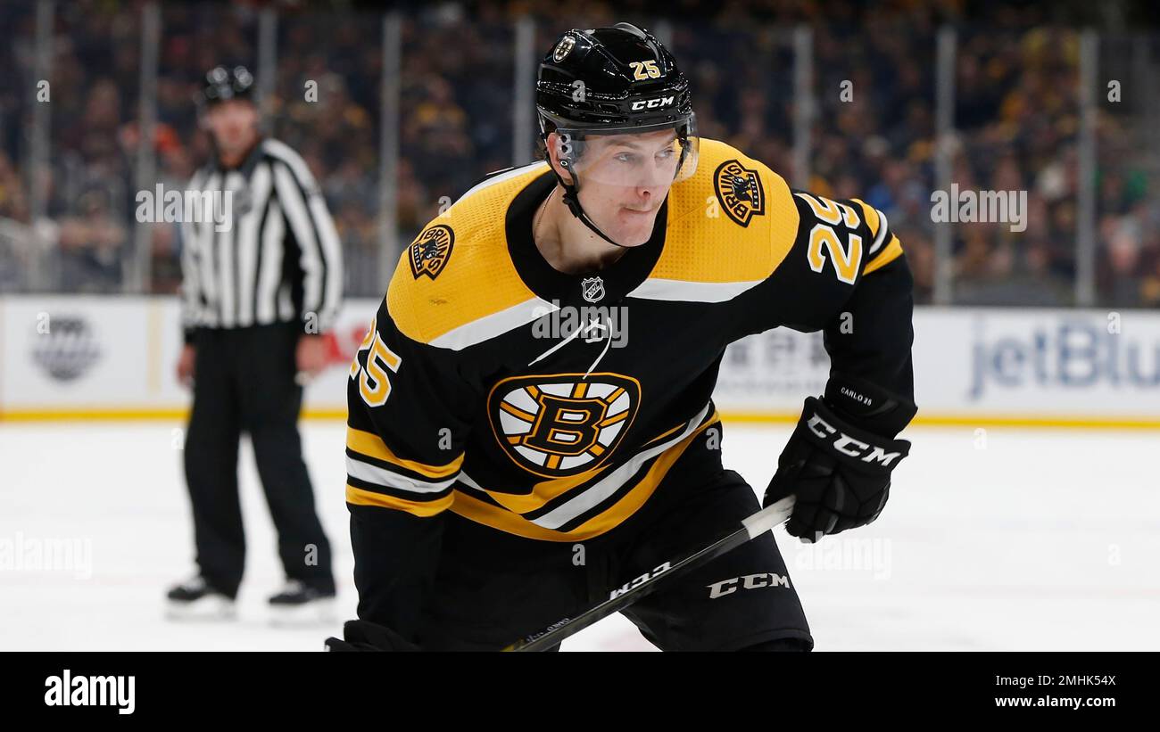 Boston Bruins' Brandon Carlo plays against the Philadelphia Flyers ...