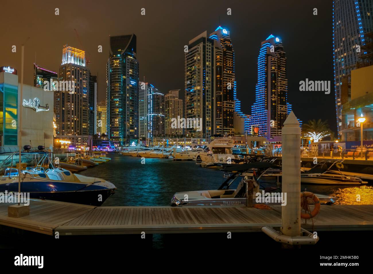 Dubai Uae February 2017, Dubai harbor at night with beautiful ...
