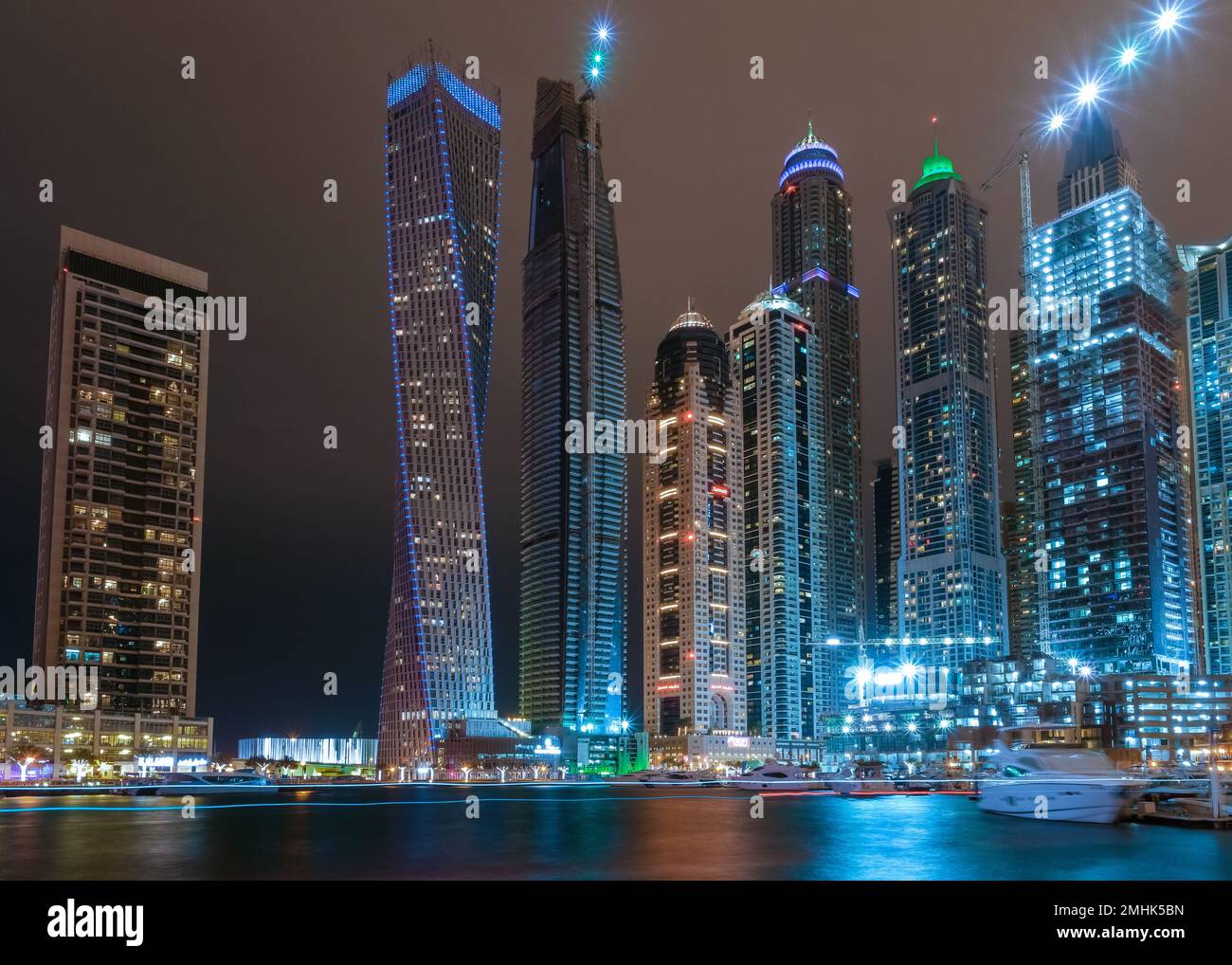 Dubai Uae February 2017, Dubai harbor at night with beautiful ...
