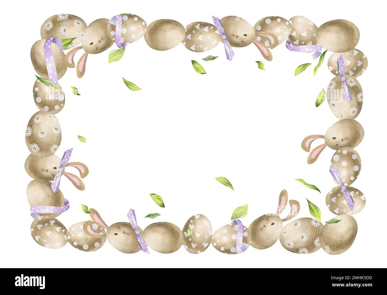 Watercolor hand drawn Easter celebration clipart. Border frame of eggs ...