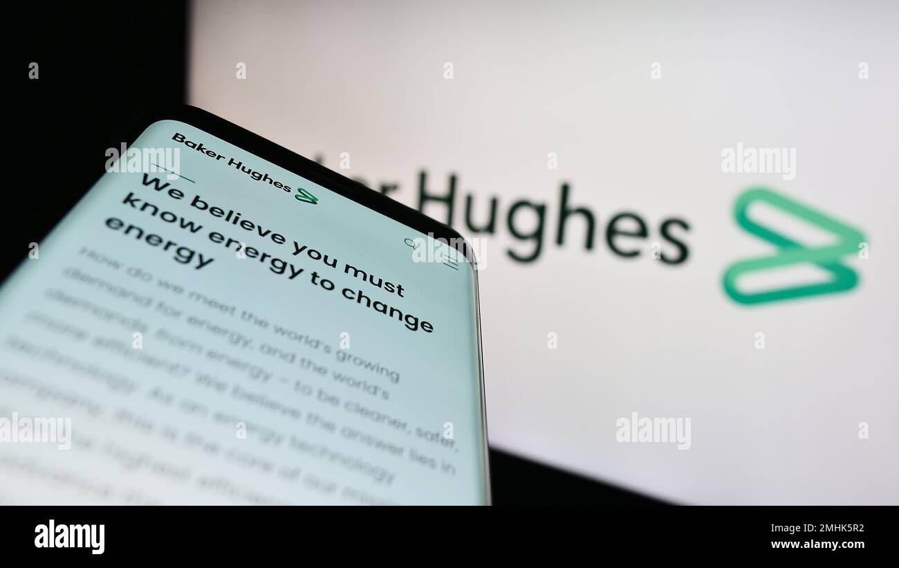Smartphone with web page of US oil field services provider Baker Hughes ...