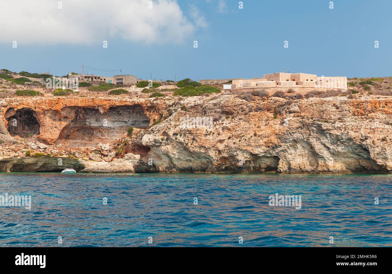 Malta coastal landscape with St Marys Battery, also known as Comino ...