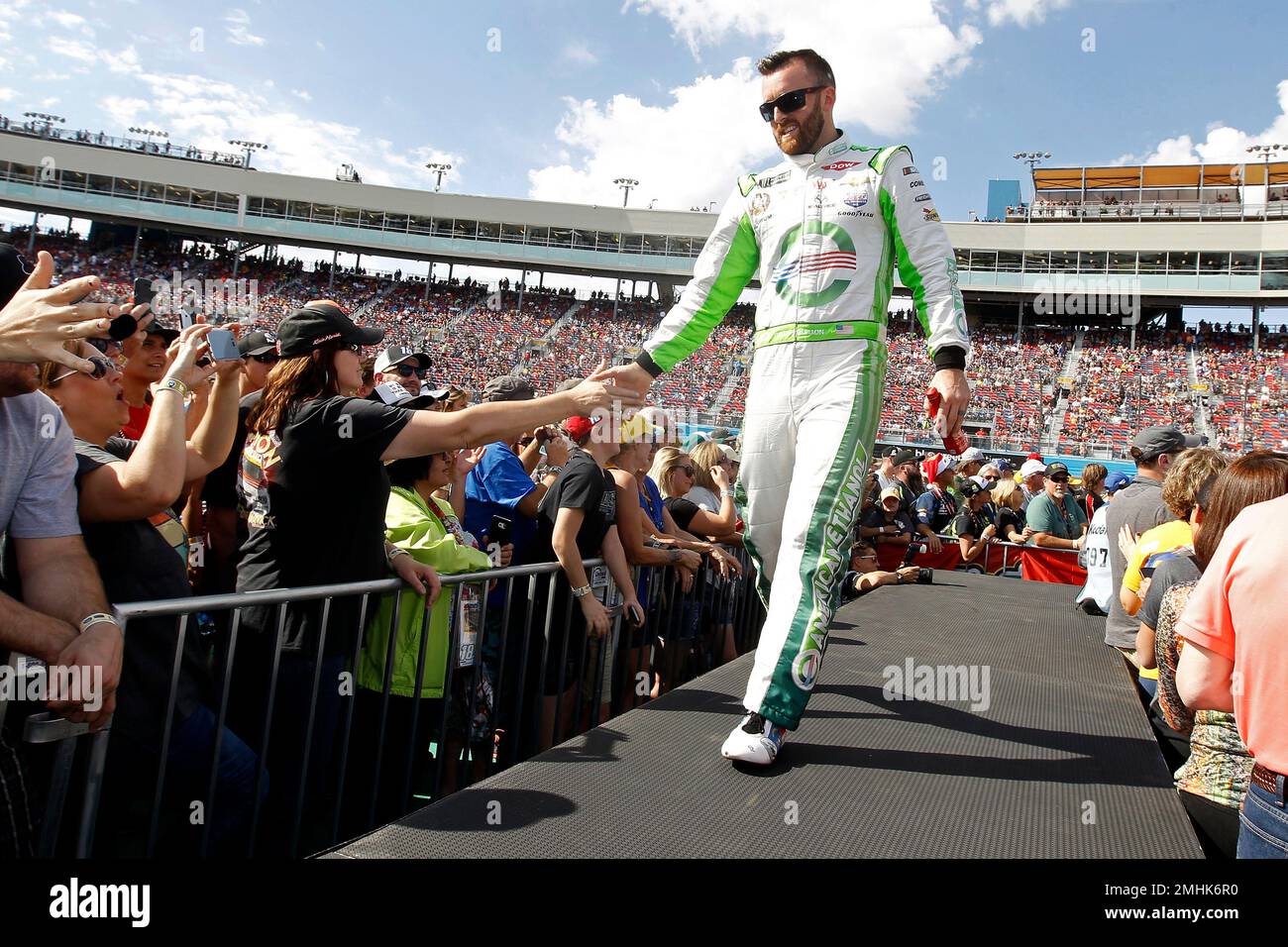 Austin Dillon greets fans during driver introductions prior to the ...