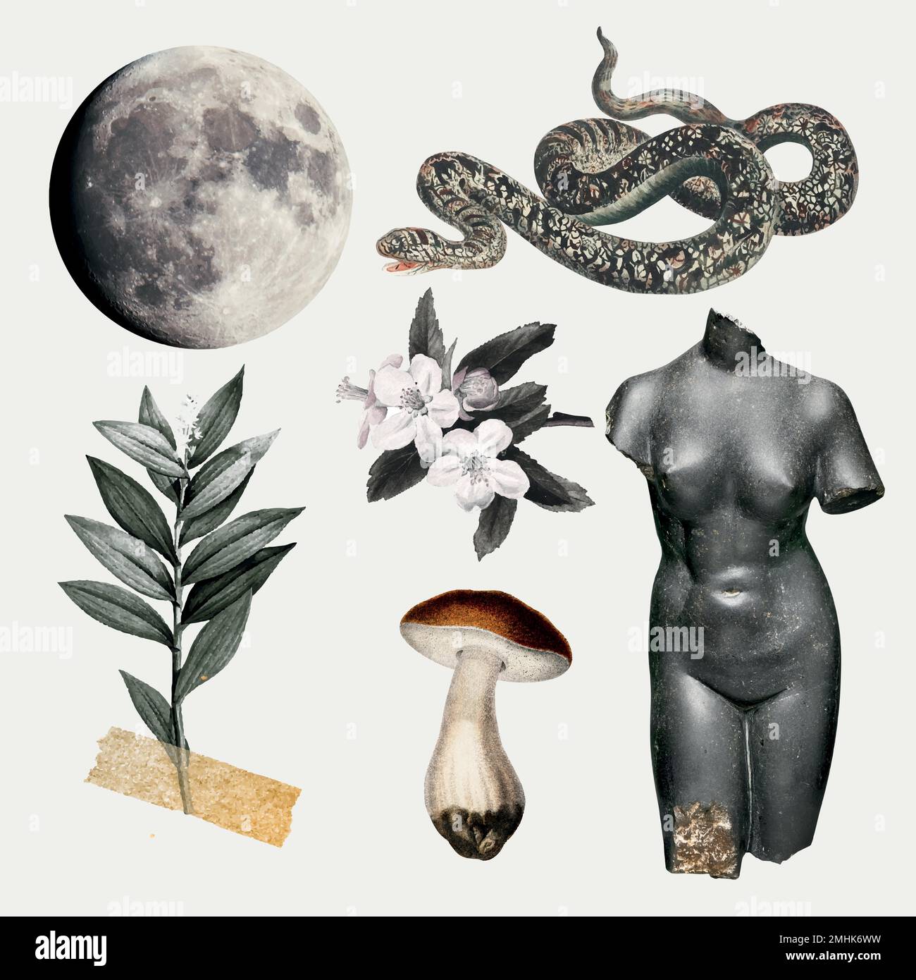 Collage illustration element vector set, printable collage mixed media ...