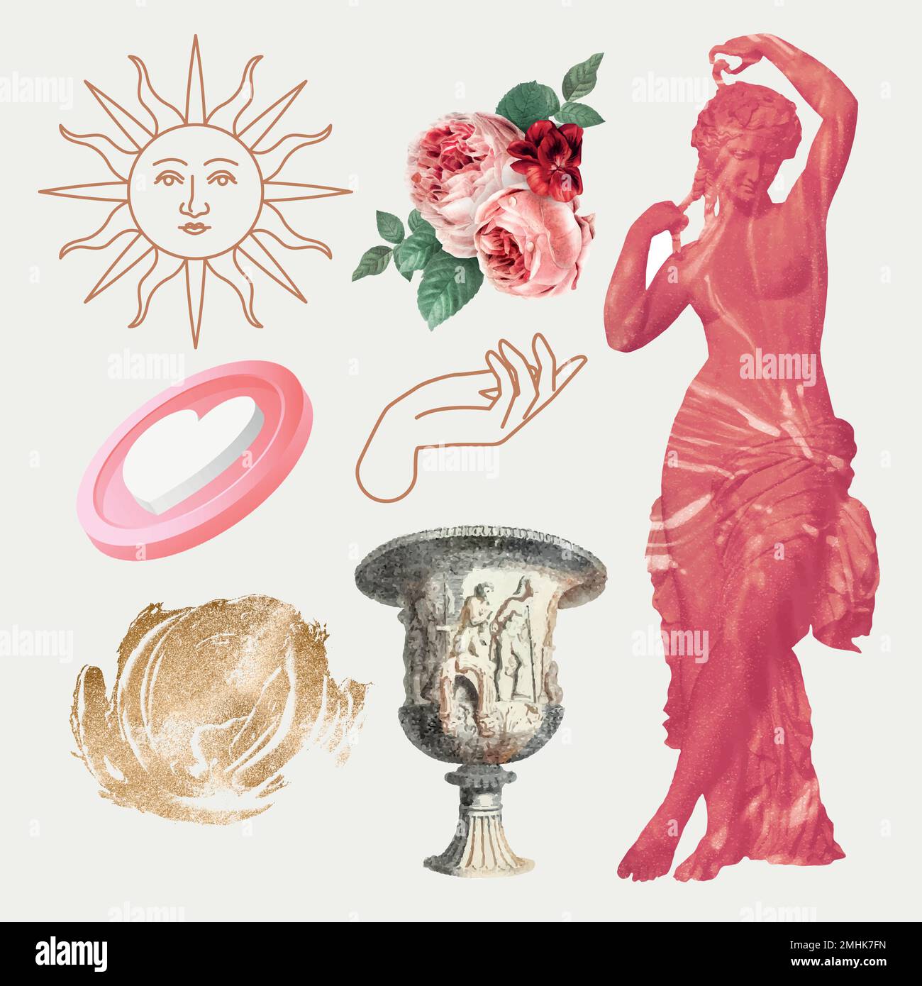 Digital collage element vector set, vintage illustration mixed media ...