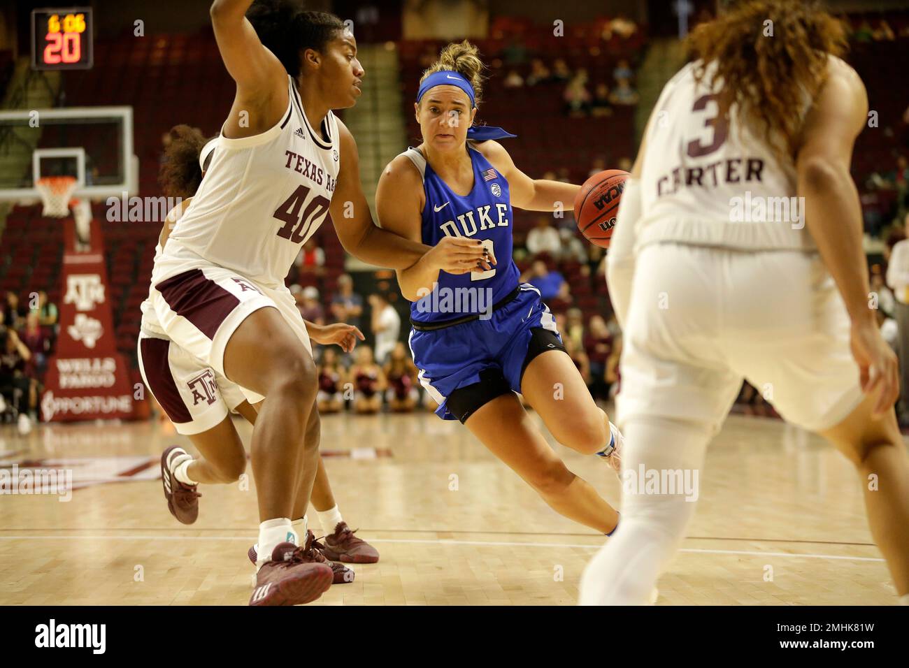 Duke guard Haley Gorecki (2) drives the lane against Texas A&M center ...