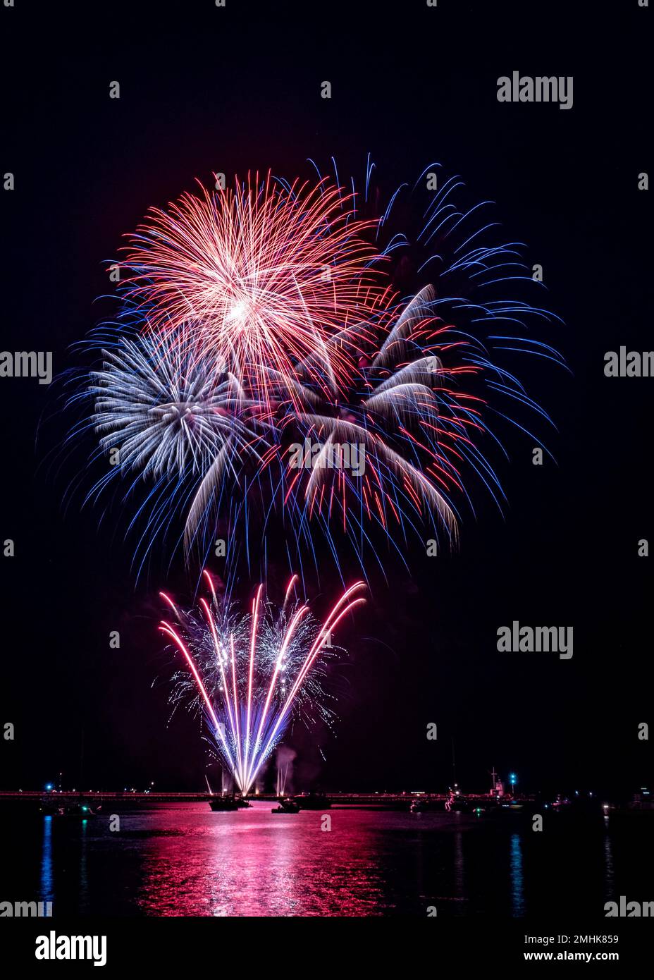 Firework explosions over the harbour from The Queen Annes Battery as ...