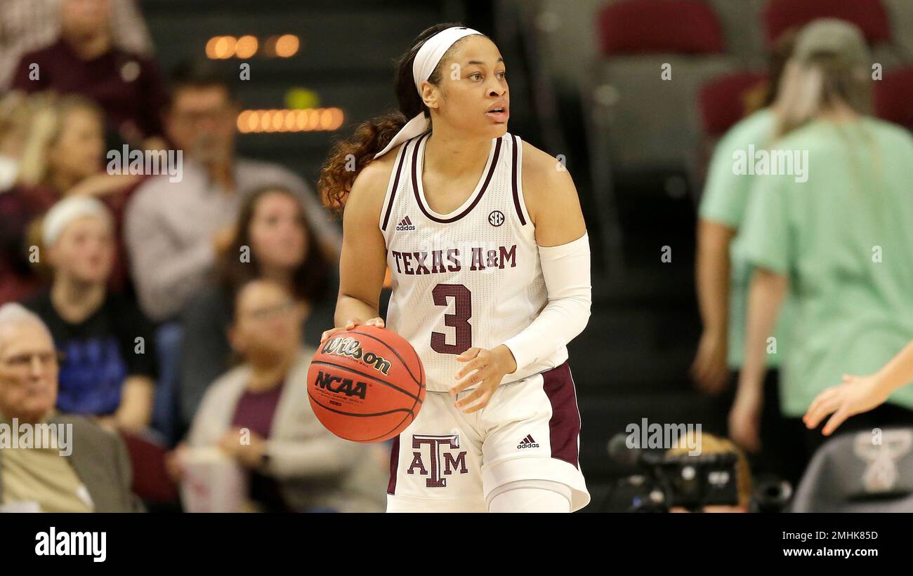 Texas A&M guard Chennedy Carter (3) drives down the court against Duke ...
