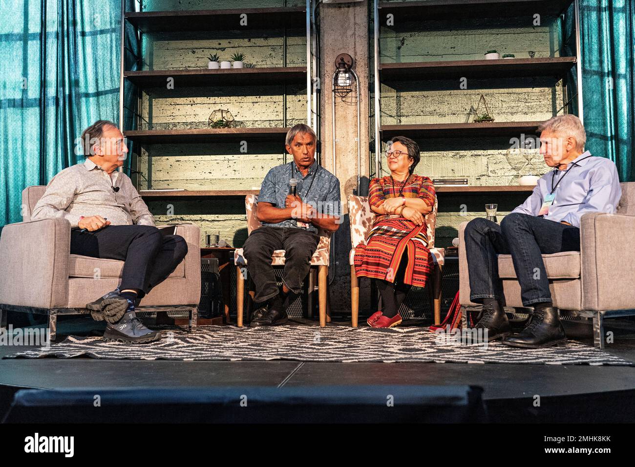 Peter Seligmann, from left, Nainoa Thompson, Victoria Tauli-Corpuz, and ...