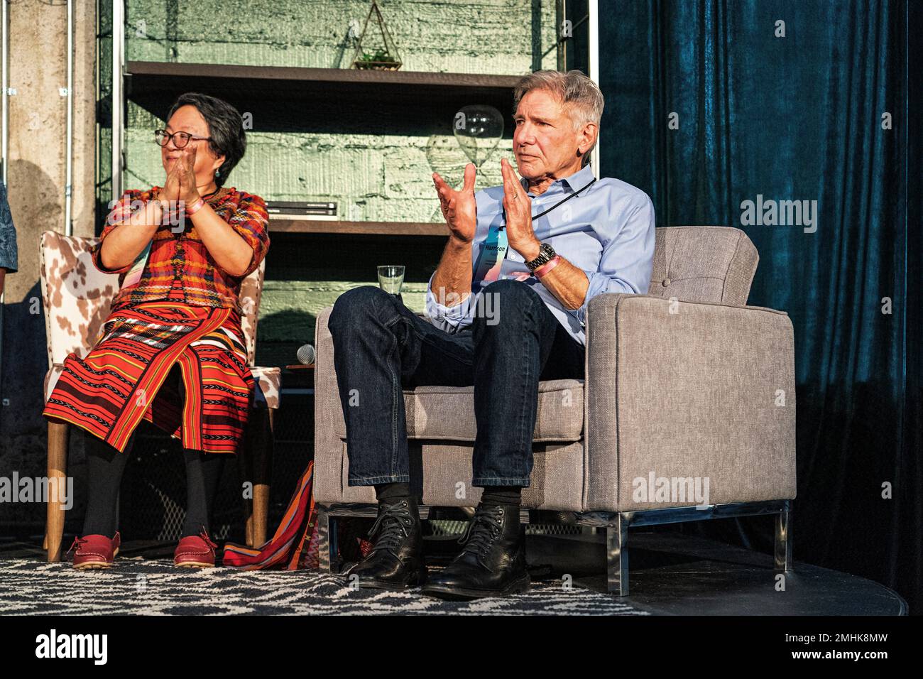 Victoria Tauli-Corpuz, left, and Harrison Ford seen on day three of ...