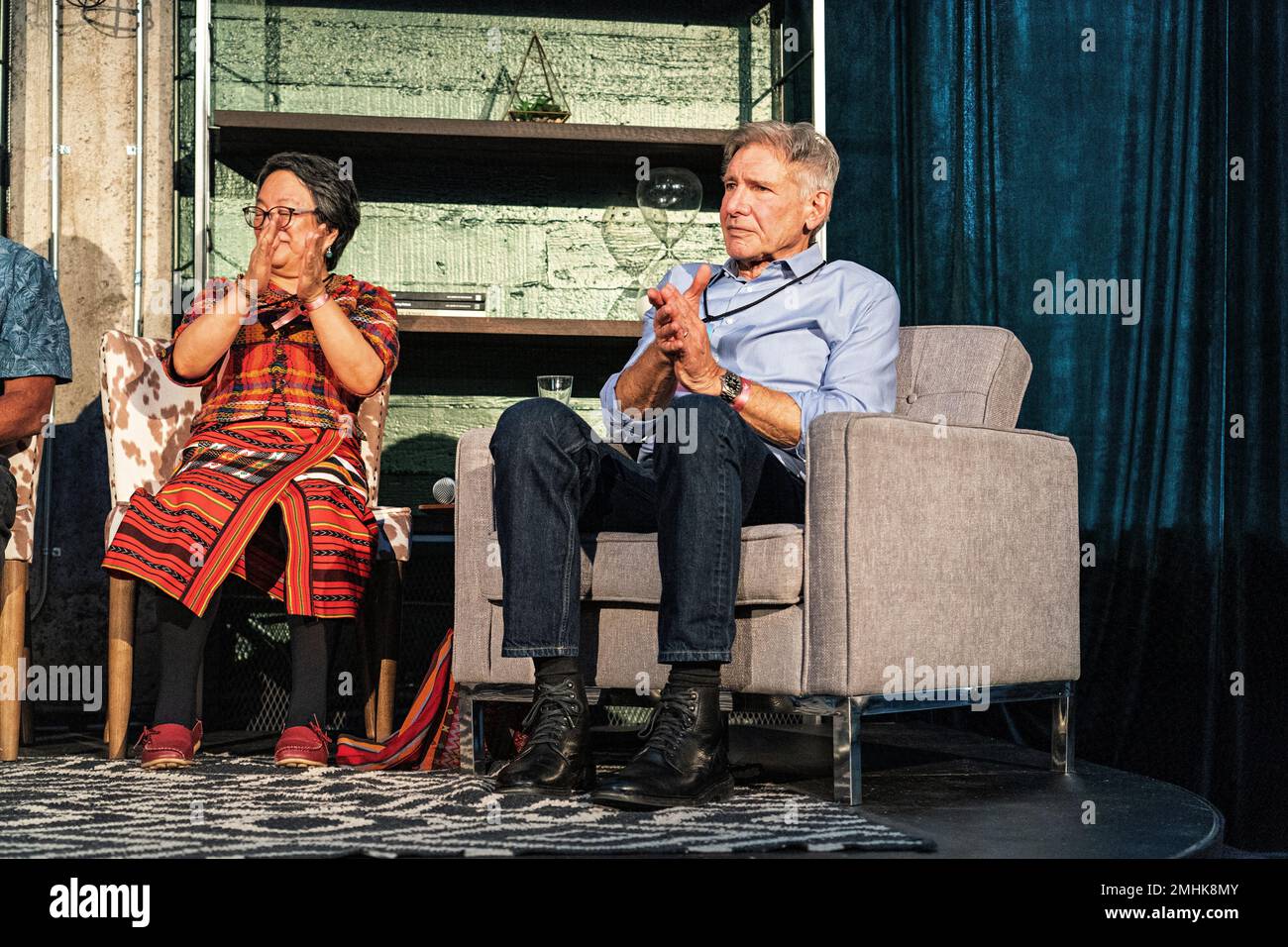 Victoria Tauli-Corpuz, left, and Harrison Ford seen on day three of ...