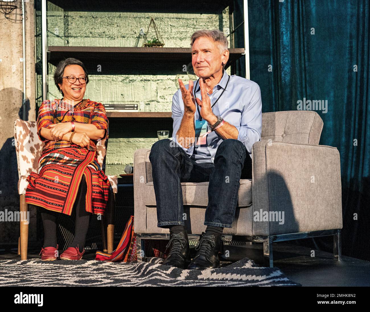 Victoria Tauli-Corpuz, left, and Harrison Ford seen on day three of ...