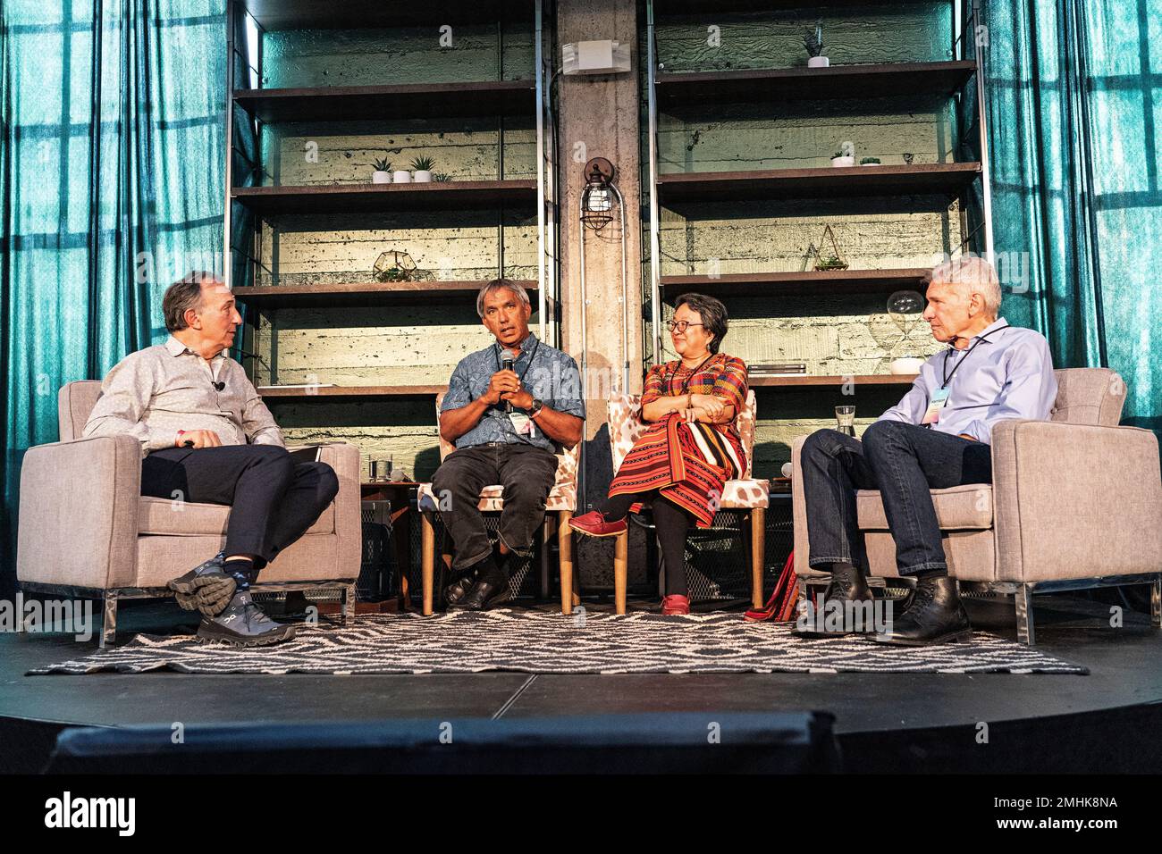 Peter Seligmann, from left, Nainoa Thompson, Victoria Tauli-Corpuz, and ...