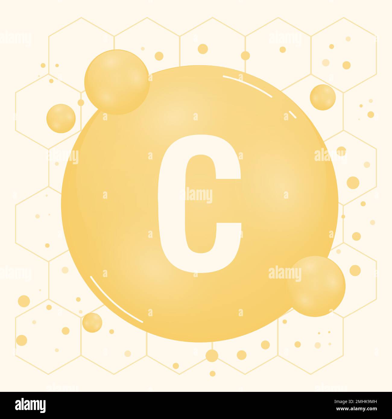 Vitamin C gold shining pill capcule icon. Vitamin complex with Chemical ...