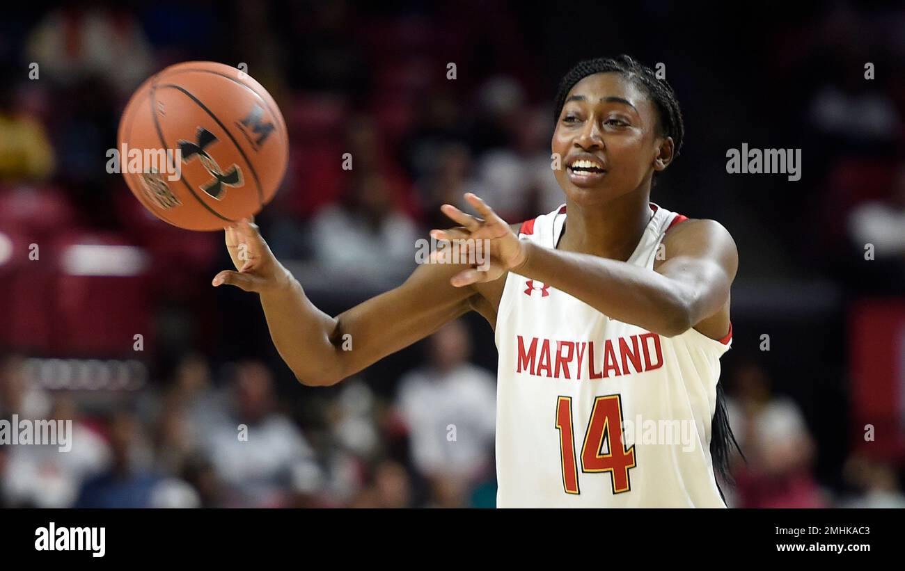 Maryland's Diamond Miller passes against South Carolina during an NCAA ...