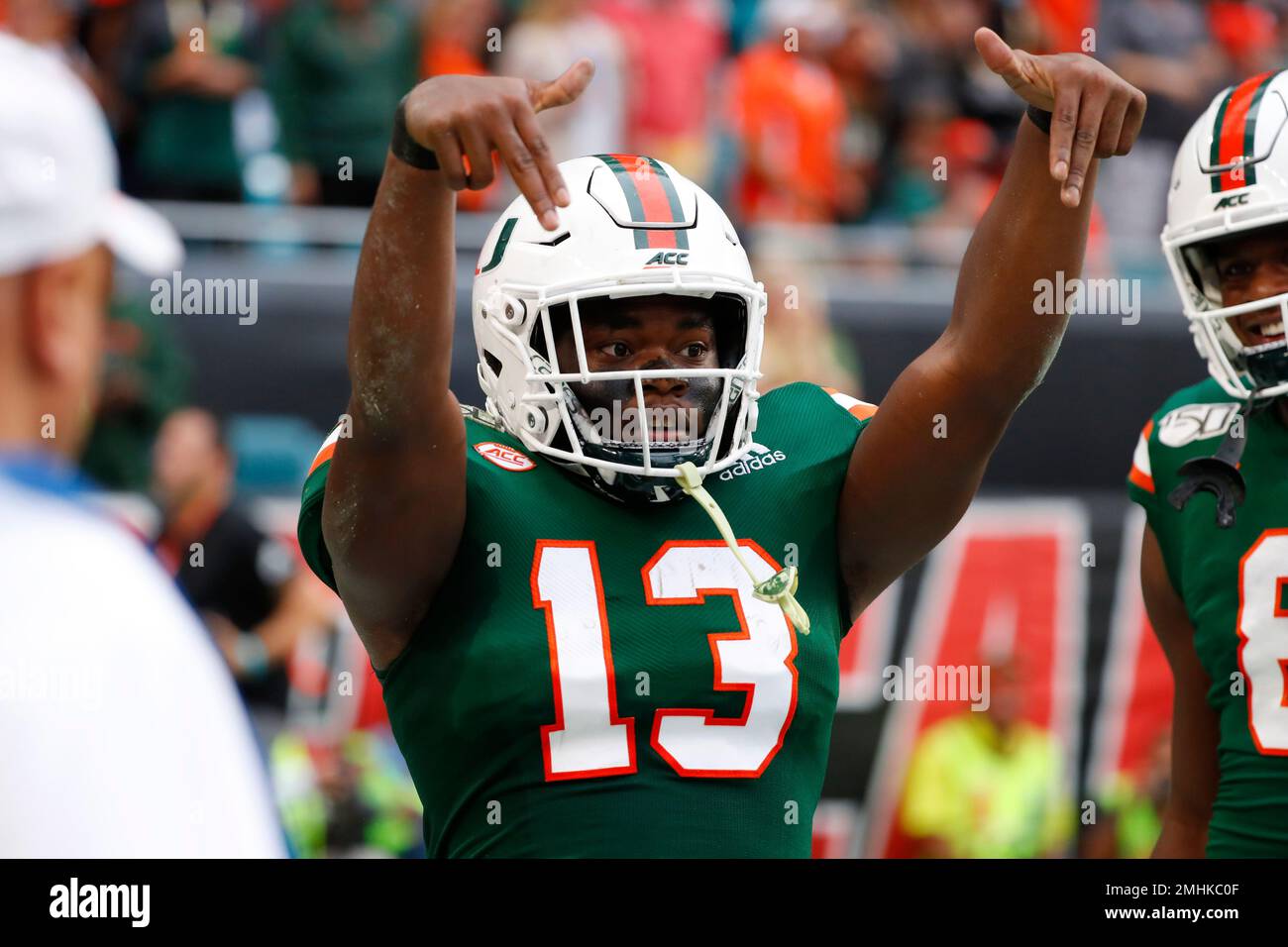 Miami running back DeeJay Dallas celebrates a touch down during the ...
