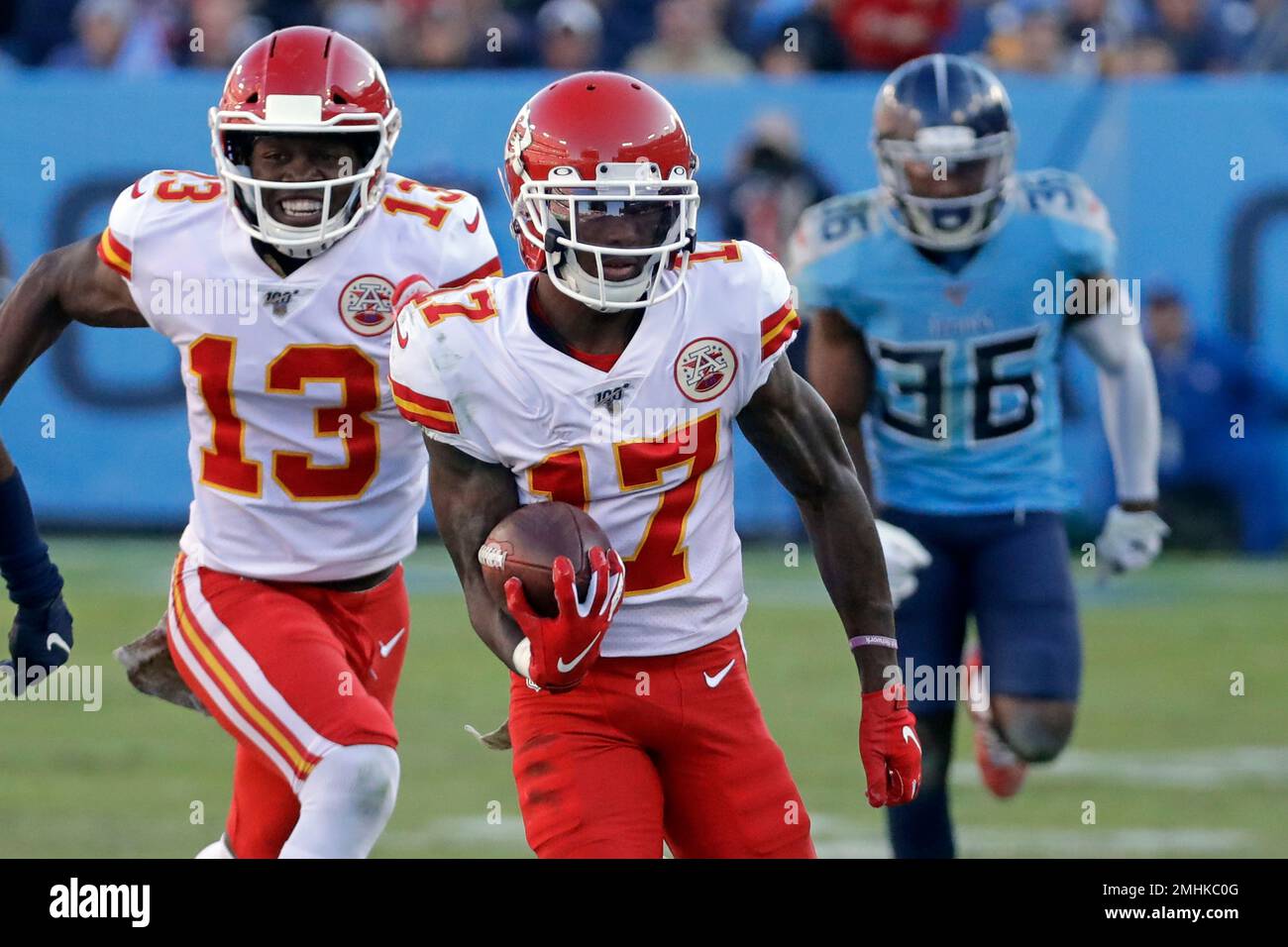 Kansas City Chiefs wide receiver Mecole Hardman (17) scores a touchdown ...