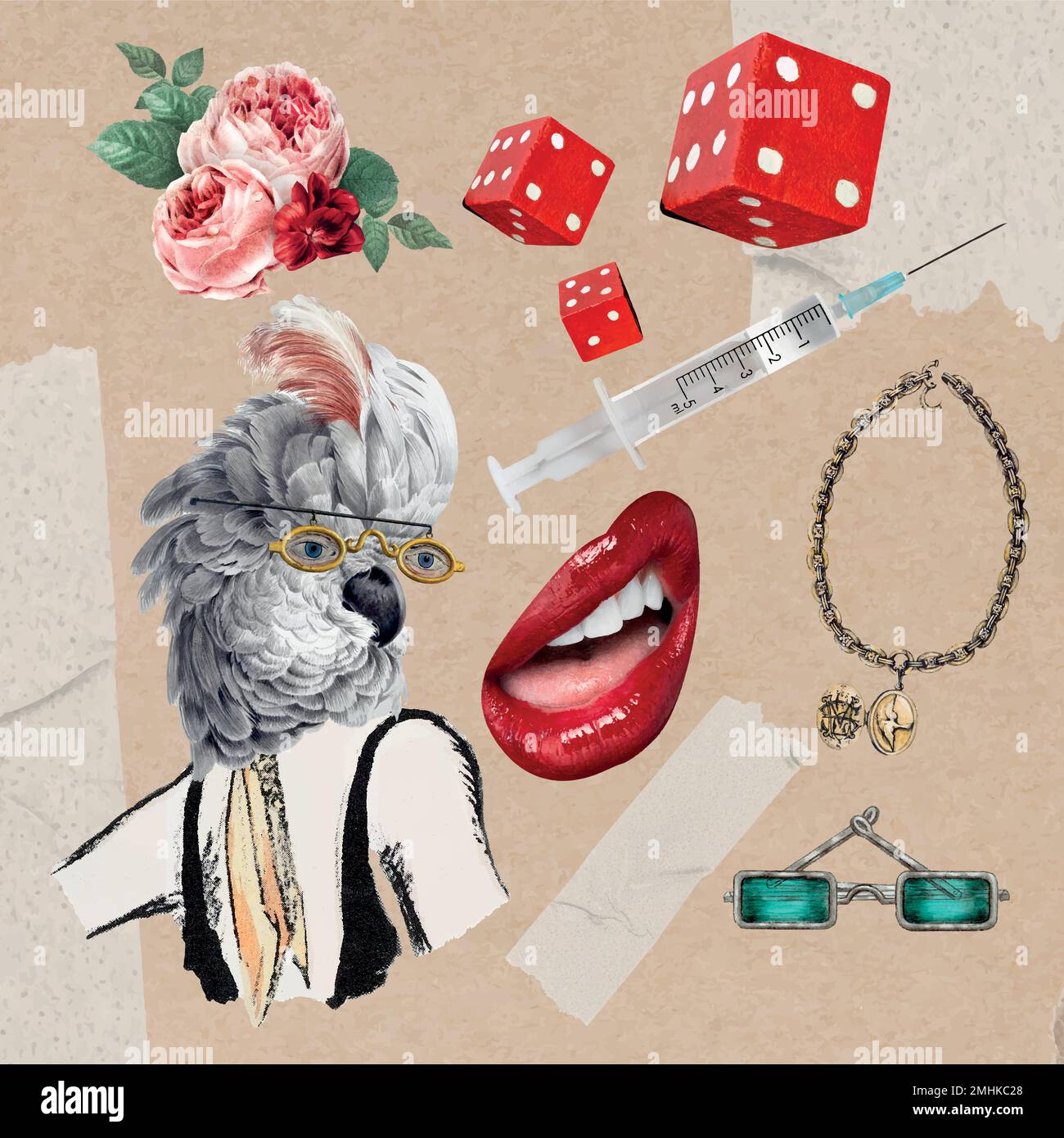 Retro collage illustration element vector set, printable collage mixed ...