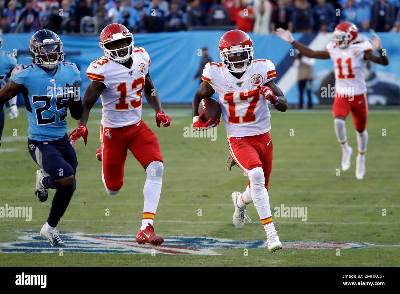 Kansas City Chiefs wide receiver Mecole Hardman (17) scores a touchdown ...