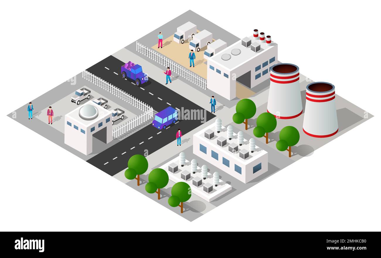 City urban area map Isometric factory industrial zone 3D illustration ...