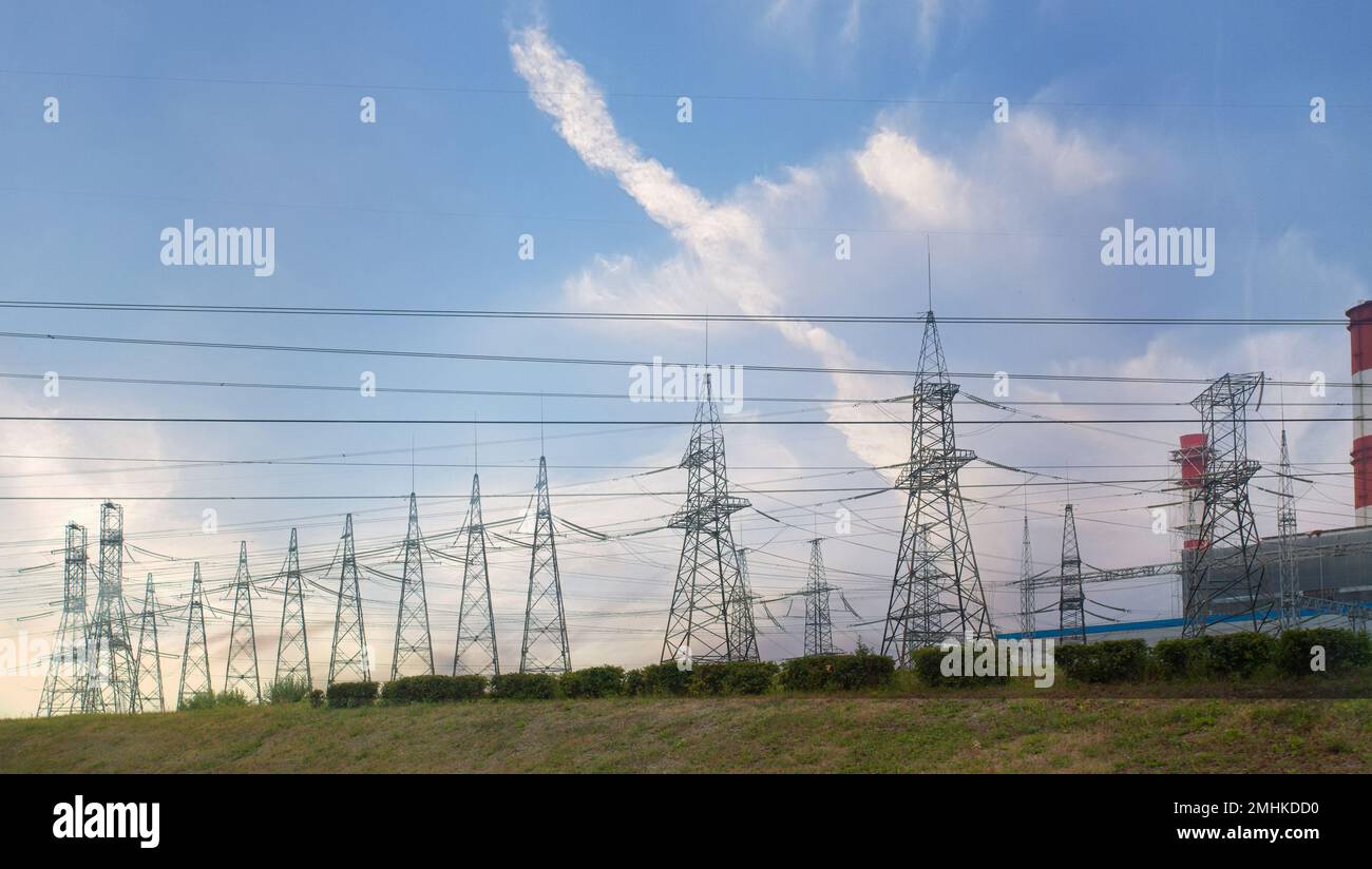 Landscape of substation and power transmission lines Stock Photo - Alamy