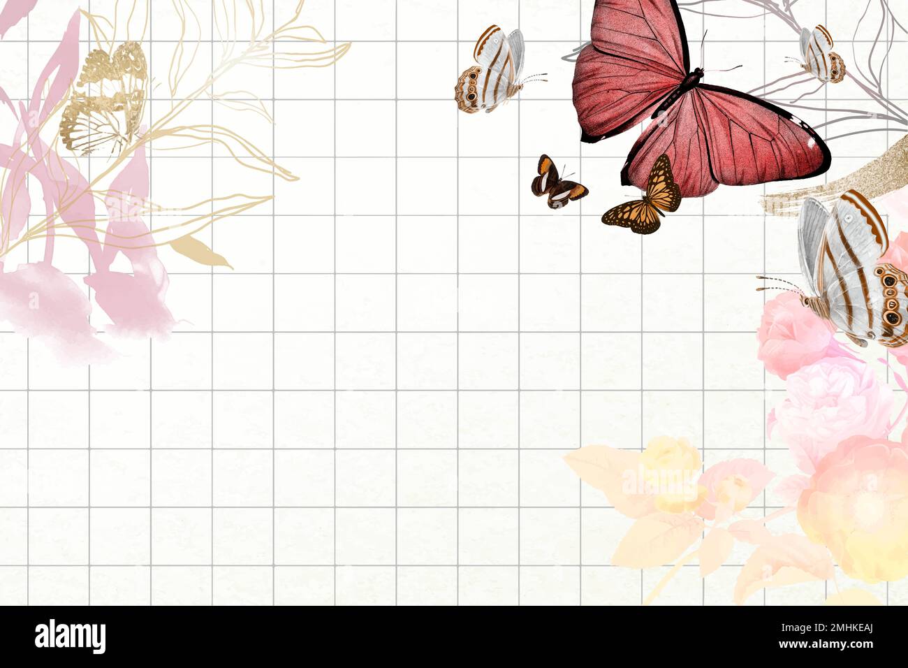 Butterfly background aesthetic border with flowers vector, remixed from ...
