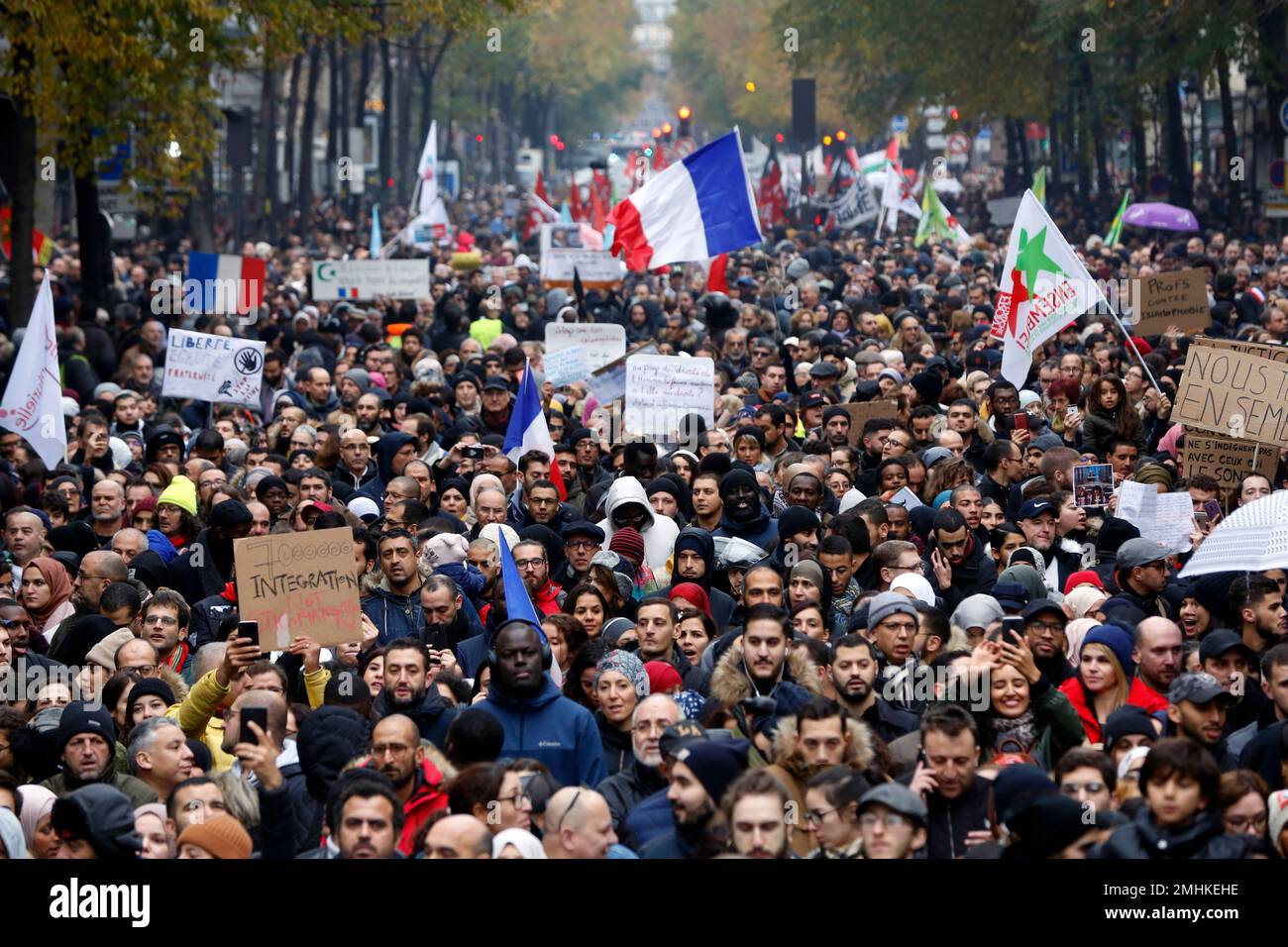 Protestors march as they protest against islamophobia, in Paris, Sunday ...