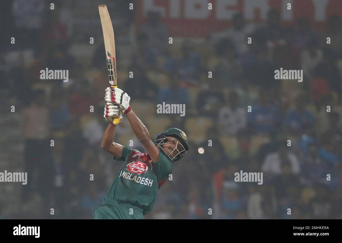 Bangladesh's Mohammad Naim plays a shot during the third Twenty20 ...