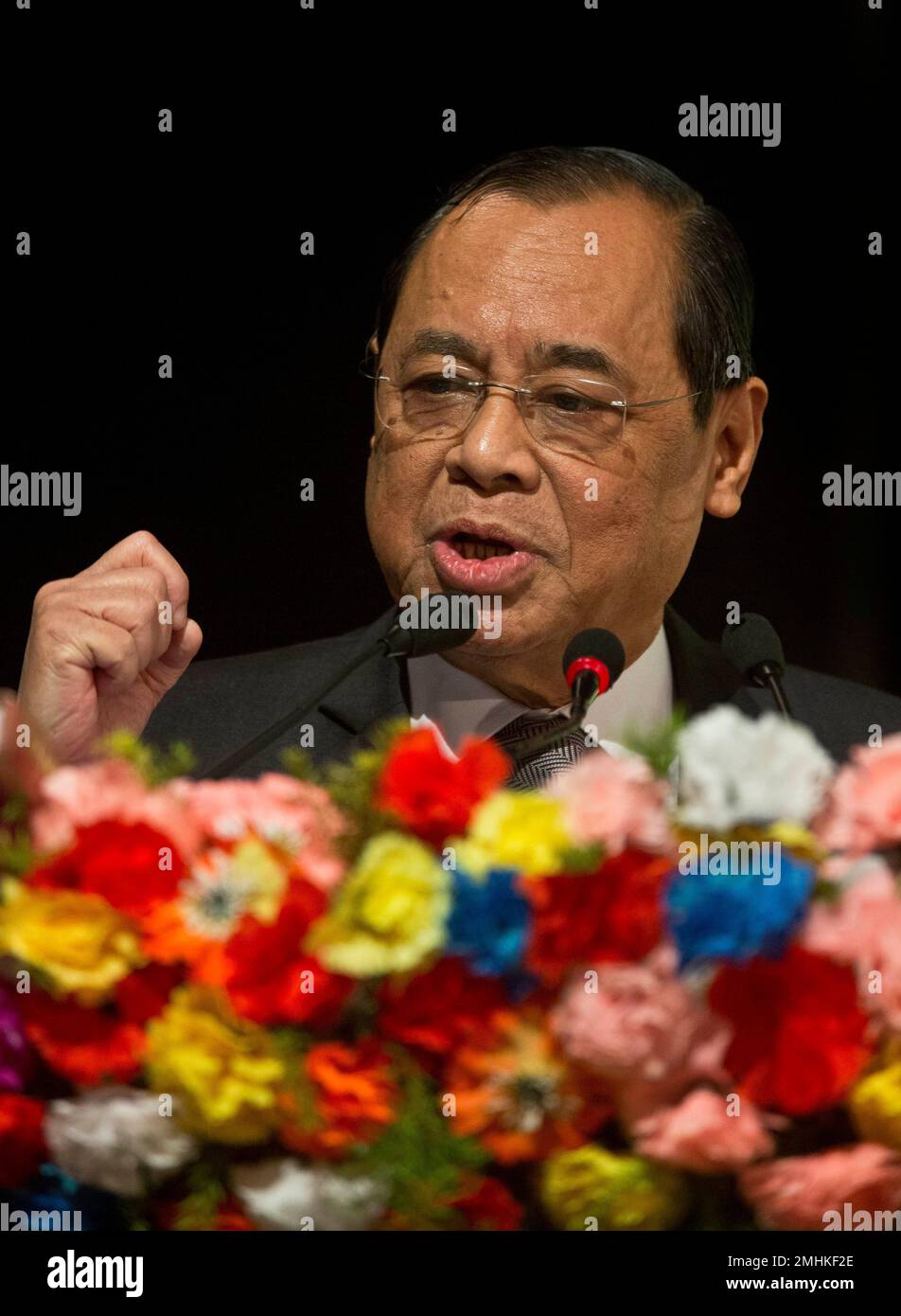 Chief Justice of India Ranjan Gogoi, delivers his speech during a book ...