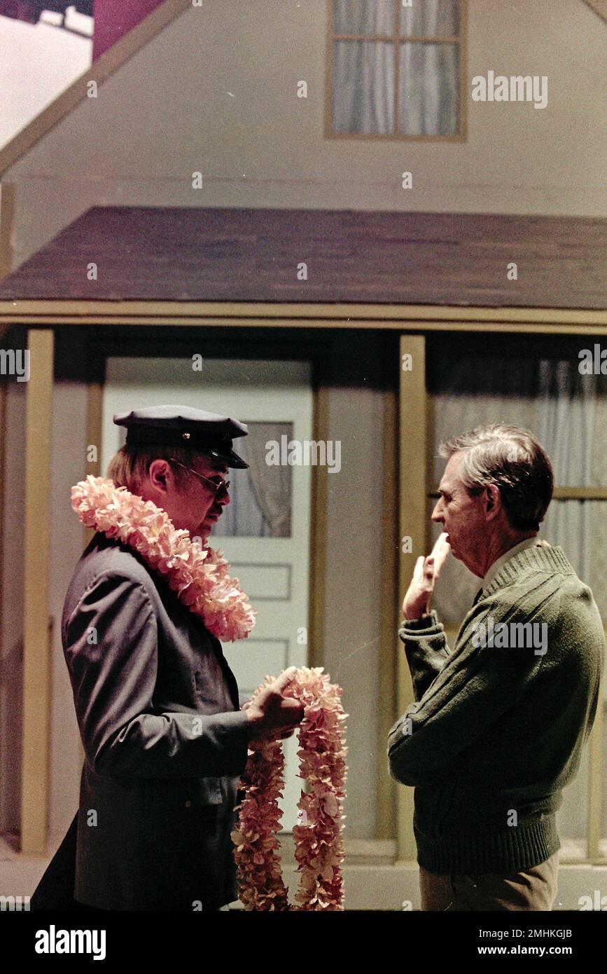 This June 28, 1989 file photo shows Fred Rogers, right, talking with ...