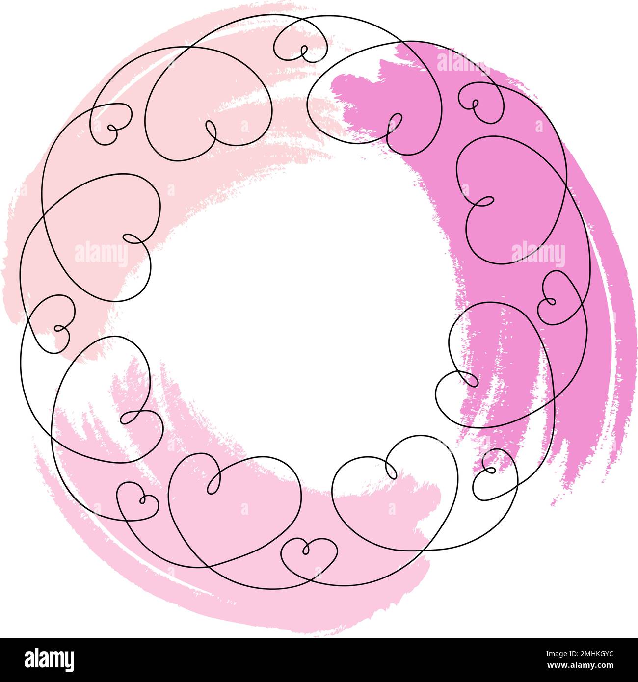 Abstract round frame of hearts in one continuous line with colorful ...