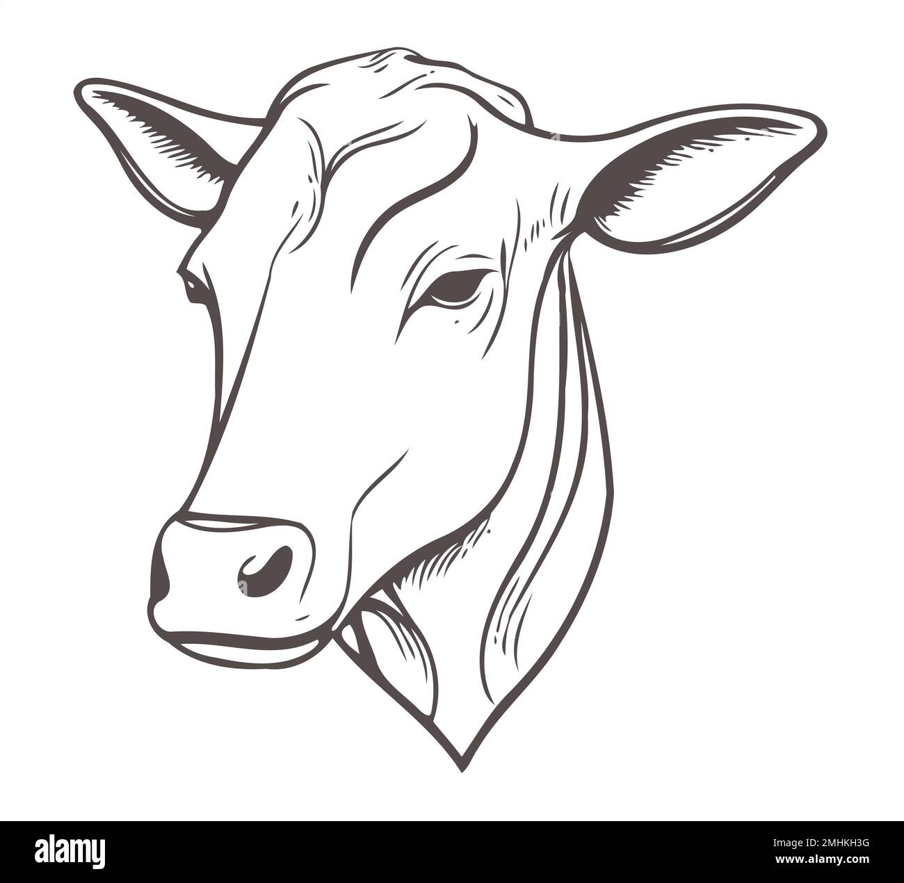 Minimalist lineart style symbol with cow animal head for logo or ...