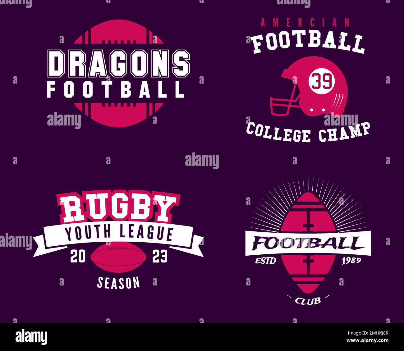 American football logo templates set in flat style. Rugby badges ...