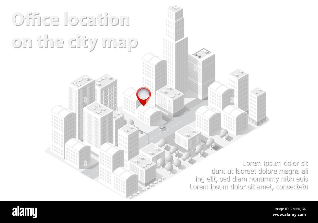 Isometric view of the city quarter with houses, streets and trees 3D ...