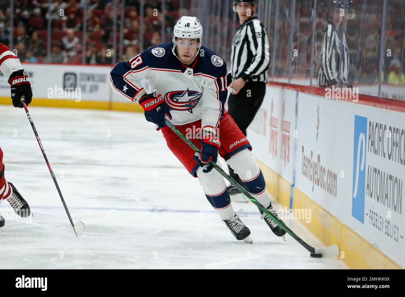 Columbus Blue Jackets left wing Pierre-Luc Dubois (18) in the first ...