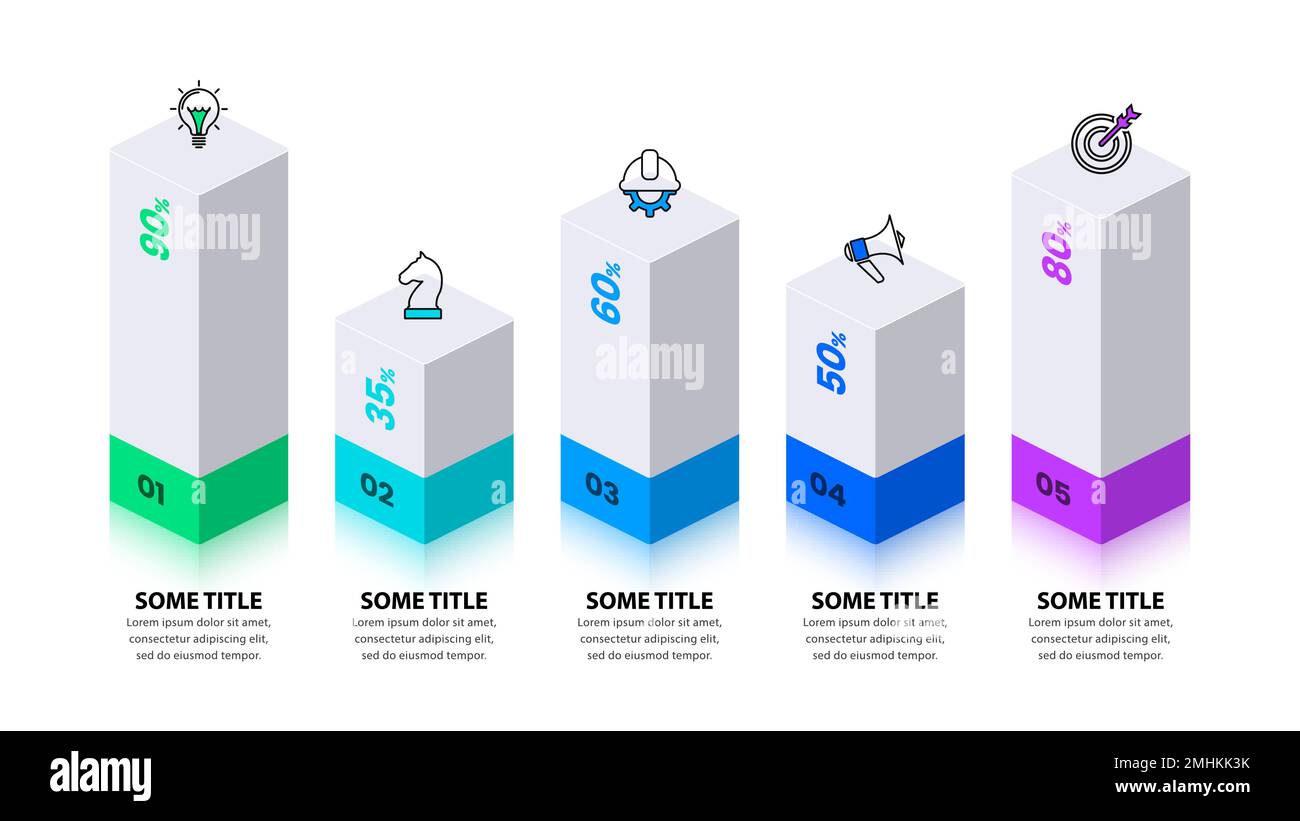 Infographic template with icons and 5 options or steps. 3D columns. Can ...