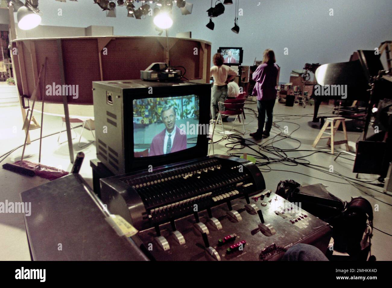 This June 8, 1993 file photo shows Fred Rogers on a monitor during the ...