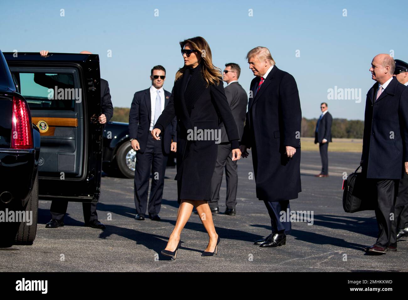 President Donald Trump and first lady Melania Trump arrive at ...