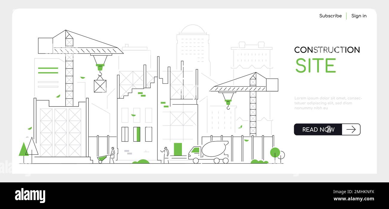 Construction site - thin line design style web banner Stock Vector ...