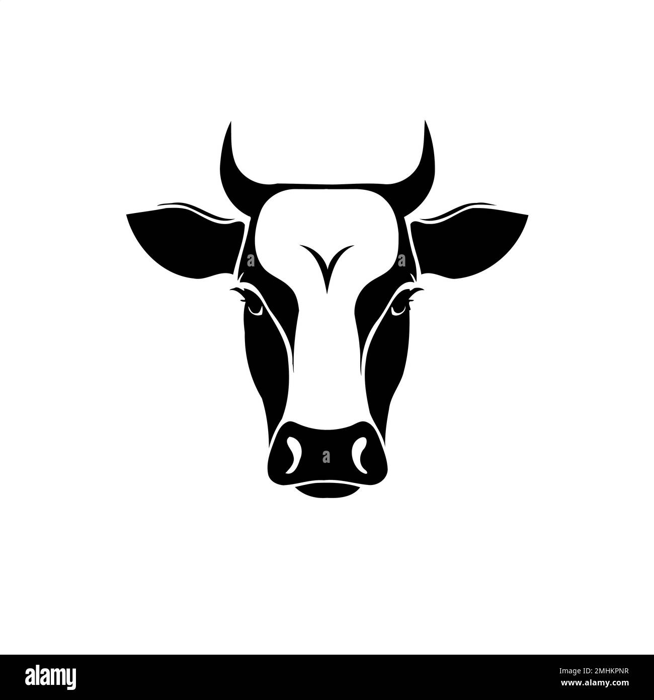 Minimalist lineart style symbol with cow animal head for logo or ...