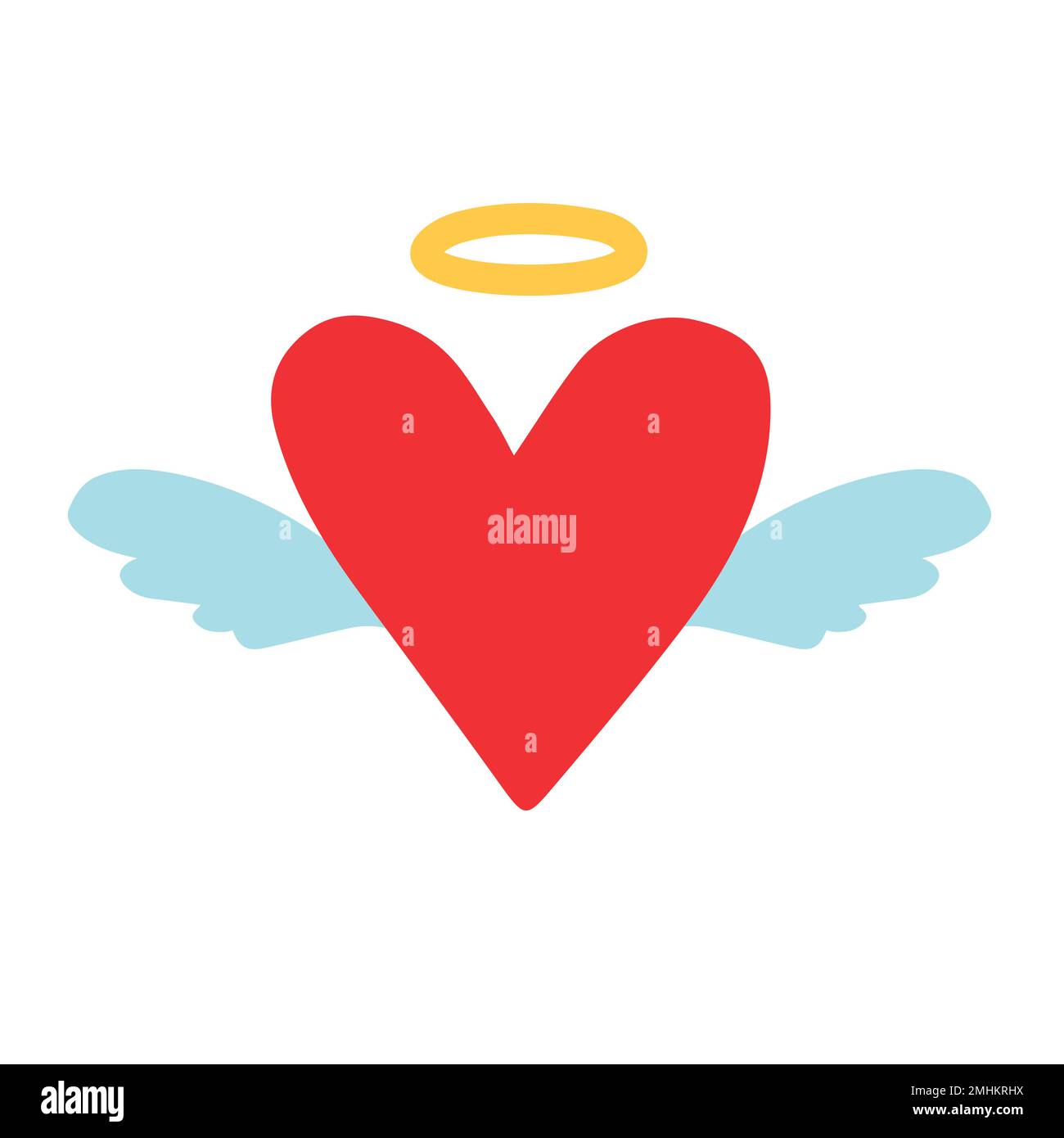 Vector hand drawn flat red heart with angel wings isolated on white ...
