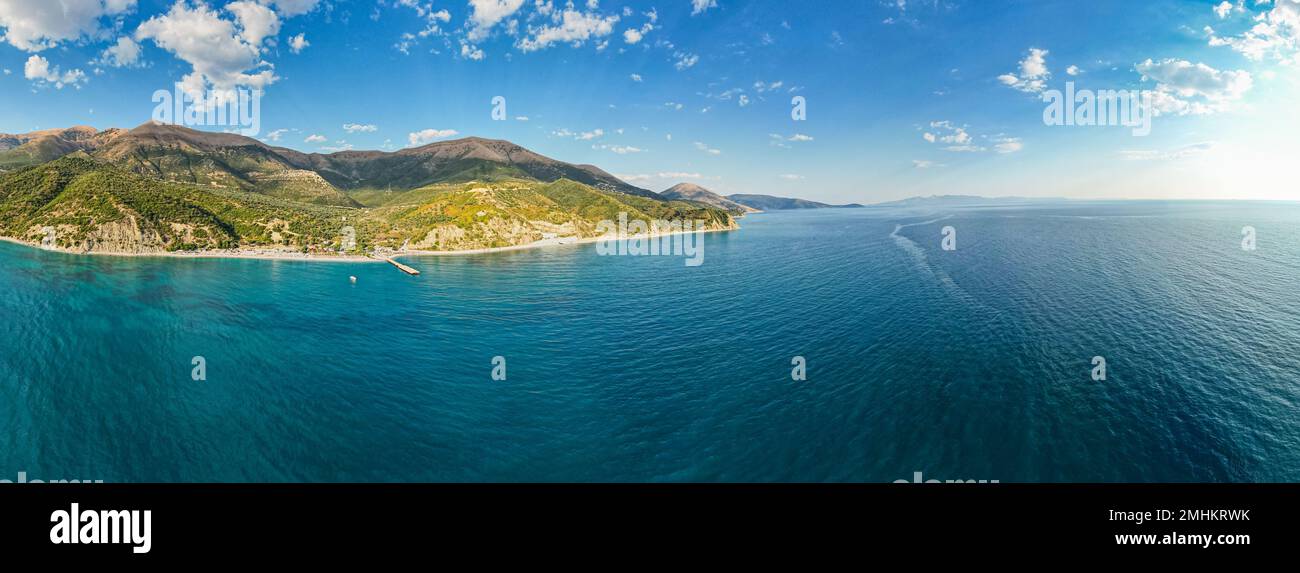 Large panorama aerial view of Bunec Beach area in Summer 2022, Albania ...
