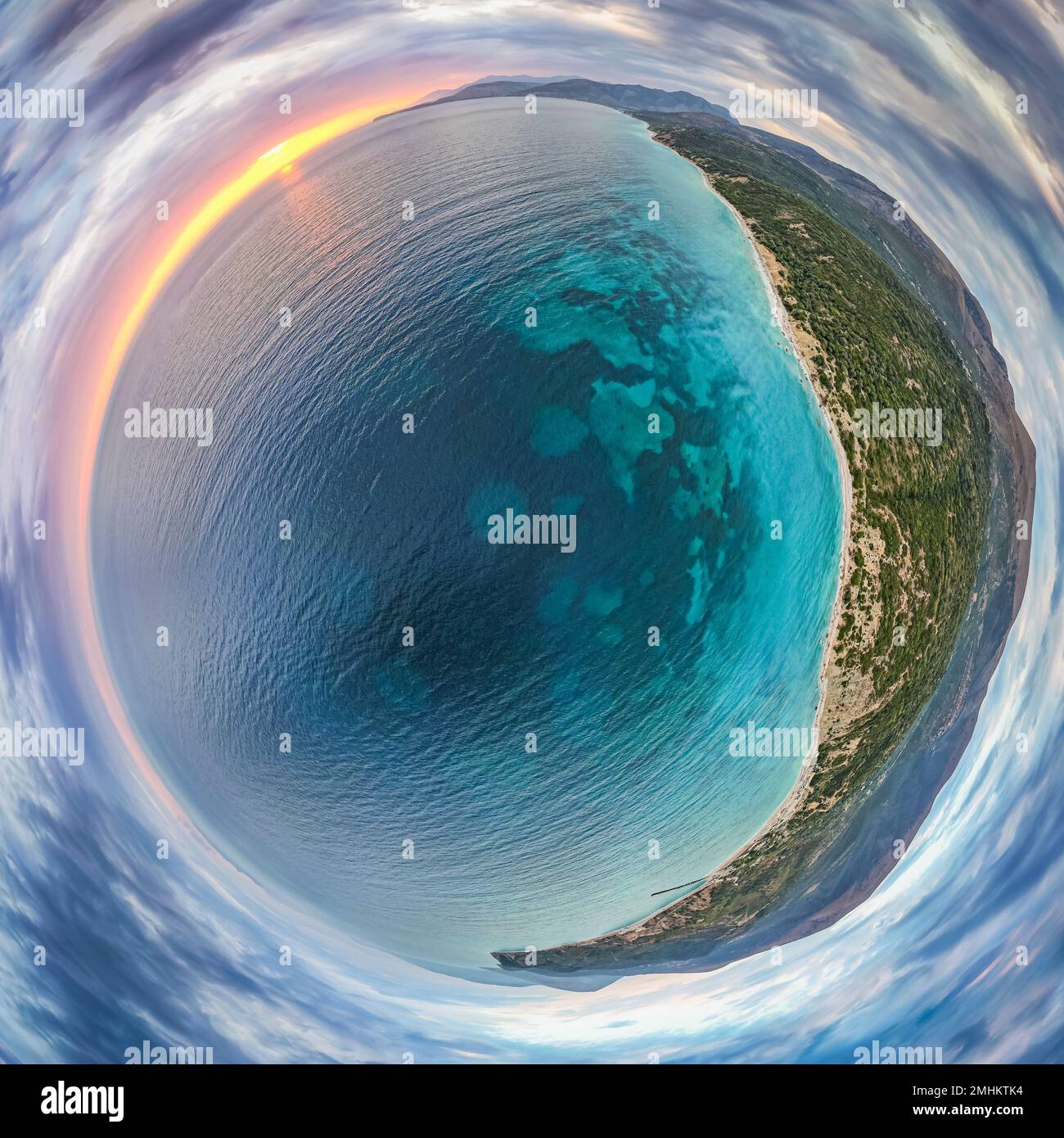 Panoramic planet by drone of Bunec Beach area in Summer 2022, Albania ...