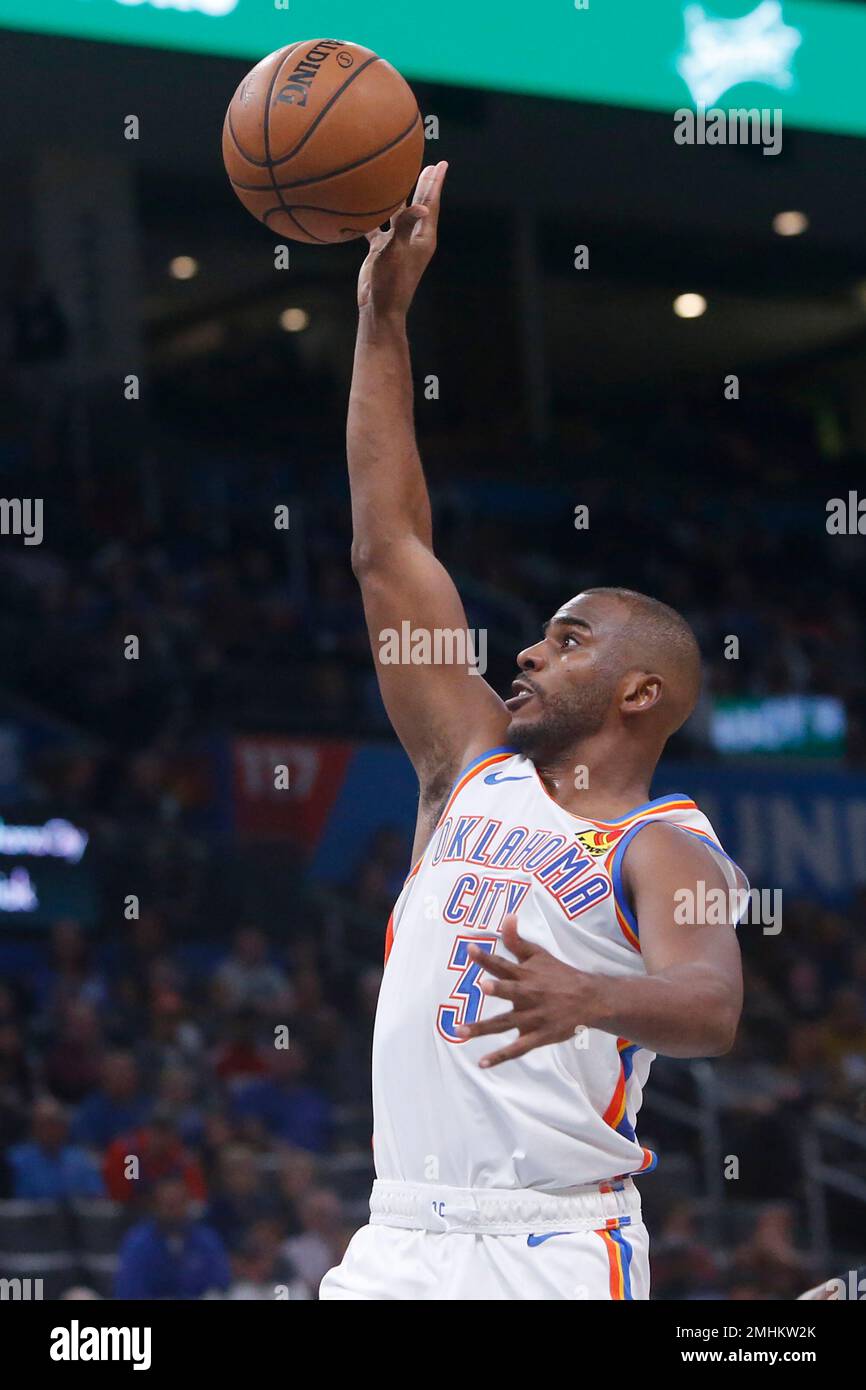 Oklahoma City Thunder guard Chris Paul (3) shoots during an NBA ...