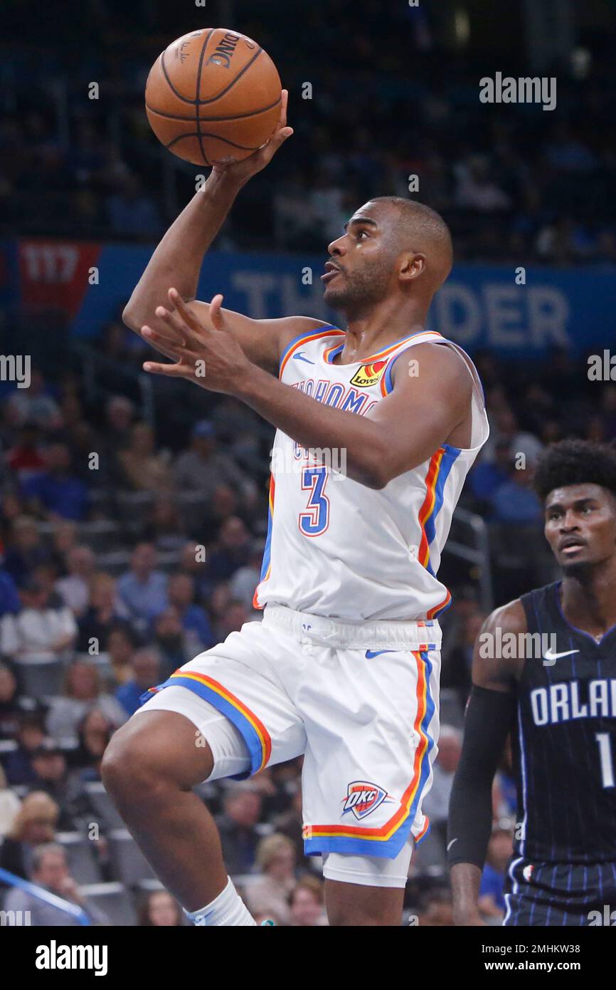 Oklahoma City Thunder guard Chris Paul (3) shoots during an NBA ...