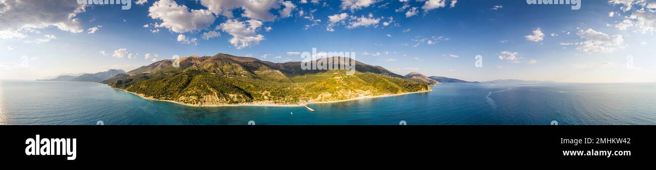 Large panorama aerial view of Bunec Beach area in Summer 2022, Albania ...