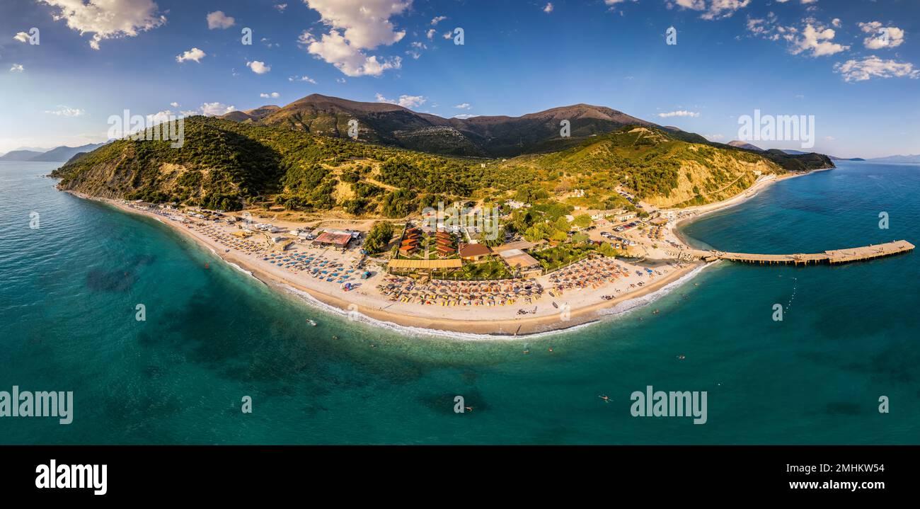 Large panorama aerial view of Bunec Beach area in Summer 2022, Albania ...