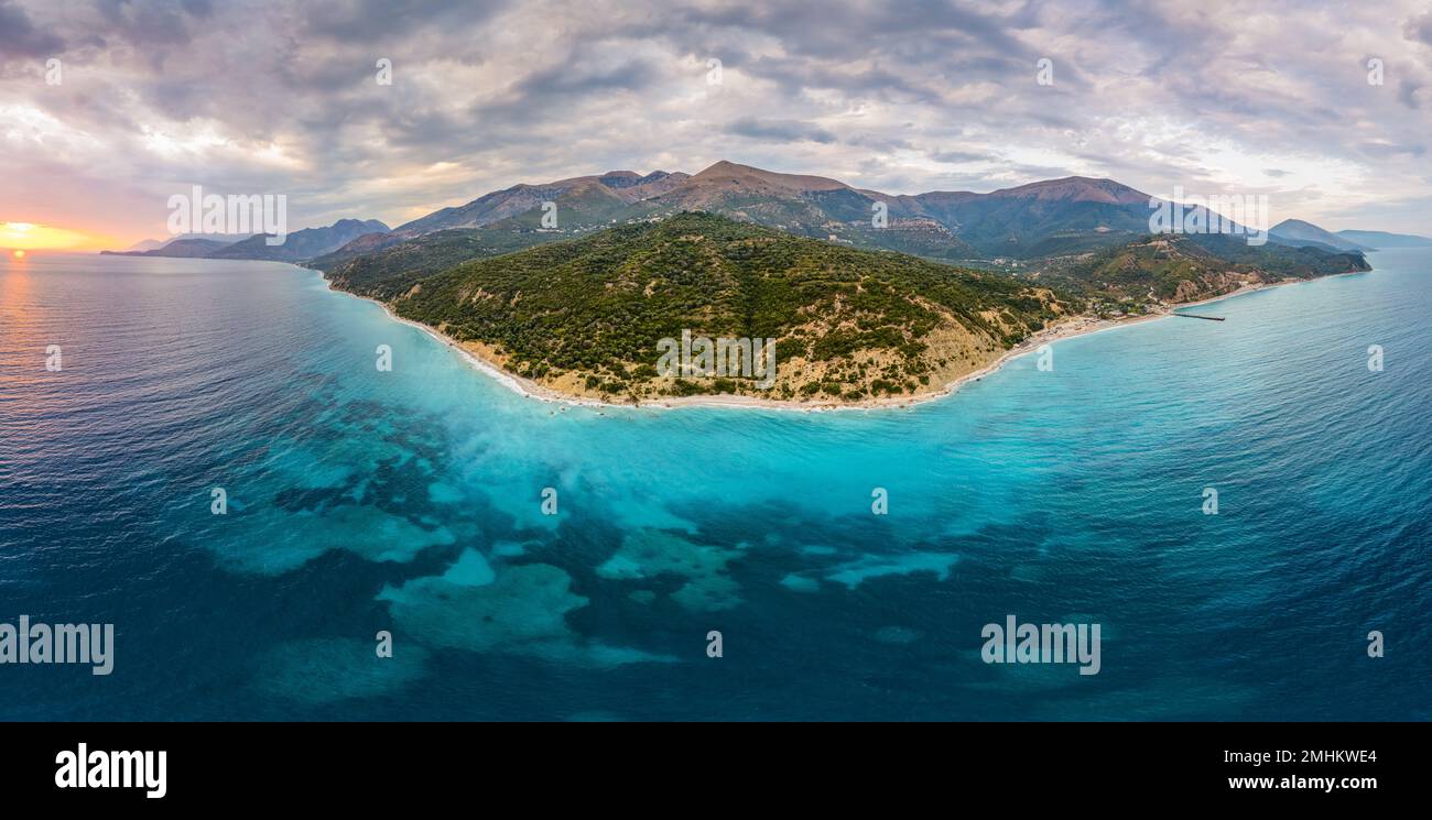 Large panorama aerial view of Bunec Beach area in Summer 2022, Albania ...